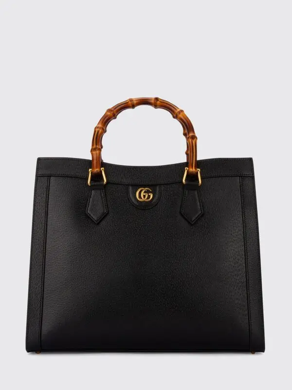 Gucci Diana Grained Leather Tote Bag With Bamboo Handles - Black