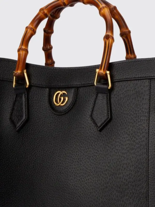 Gucci Diana Grained Leather Tote Bag With Bamboo Handles - Black