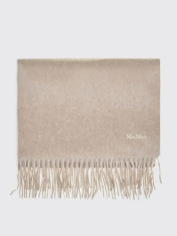 Max Mara Beige Pure Cashmere Scarf With Fringe Trim - Cream