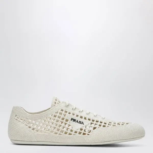 Prada Collapse Sneakers In Ivory Crochet Knit - White