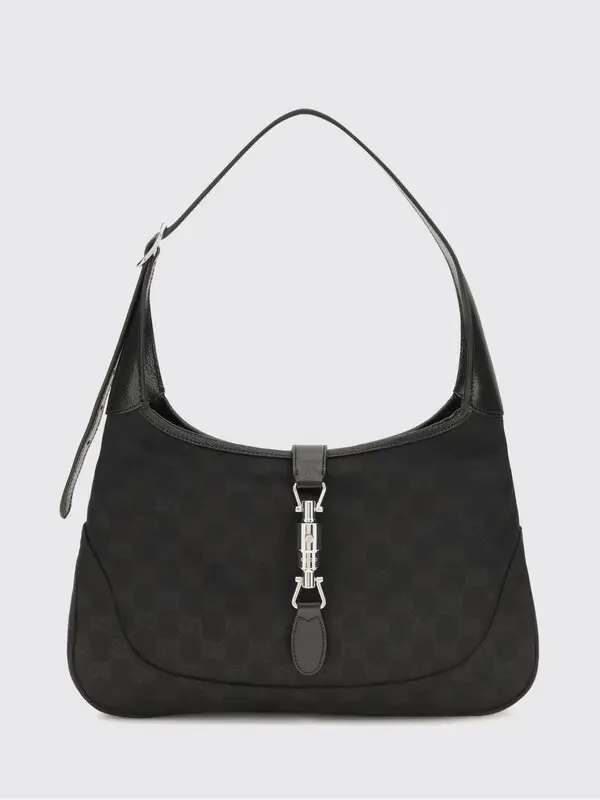 Gucci Jackie 1961 Tone-on-tone Gg Monogram Shoulder Bag In Fabric And Leather - Black