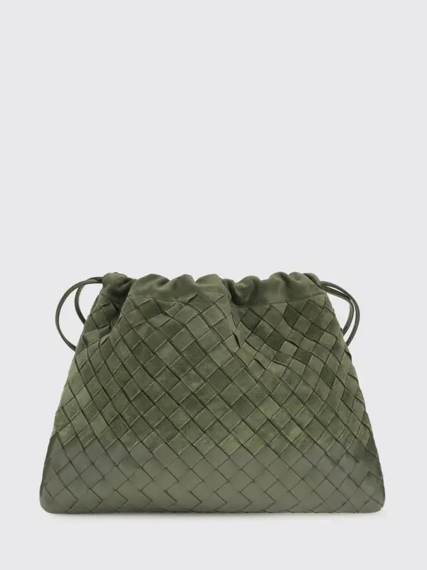Bottega Veneta Intrecciato Woven Calf Leather Bucket Clutch With Drawstring Closure - Green