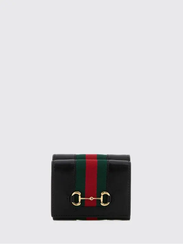 Gucci Horsebit Web Trifold Calfskin Wallet With Web Detail - Black