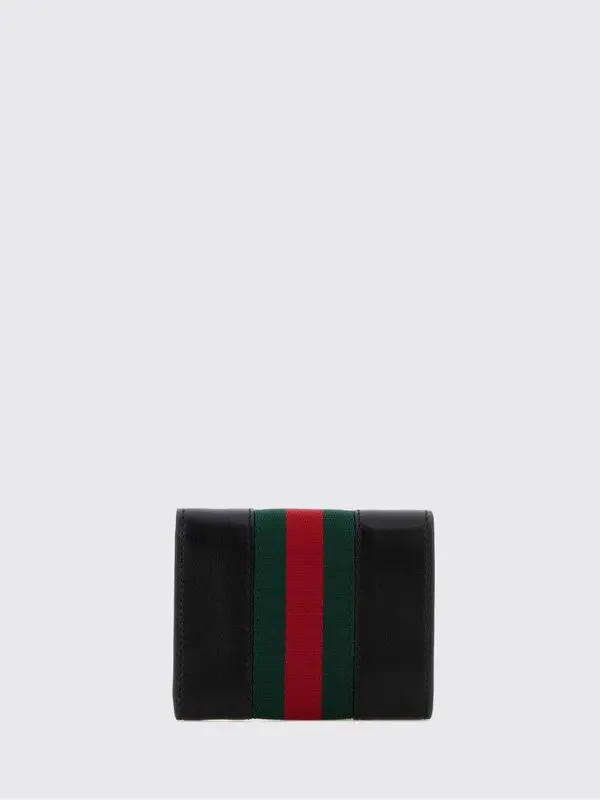 Gucci Horsebit Web Trifold Calfskin Wallet With Web Detail - Black