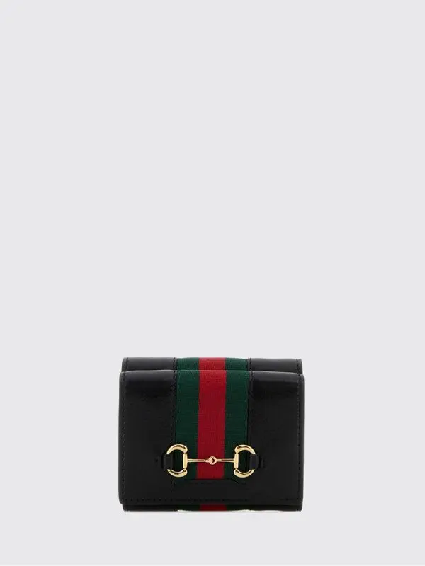 Gucci Horsebit Web Trifold Calfskin Wallet With Web Detail - Black
