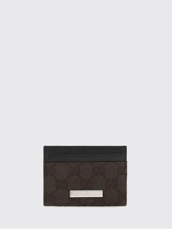 Gucci Gg Monogram Jacquard Fabric And Smooth Leather Flat Card Holder - Brown