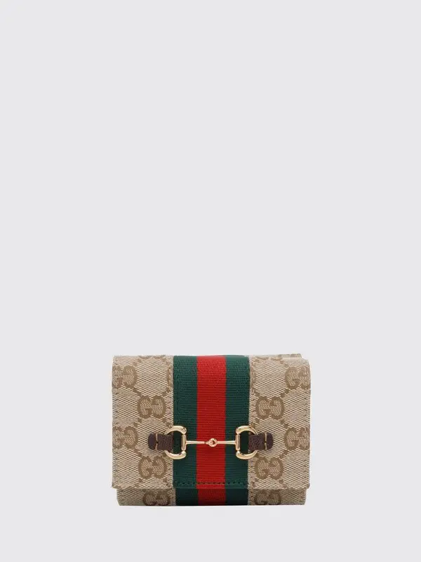 Gucci Horsebit Web Trifold Wallet In Gg Supreme Fabric - Cream