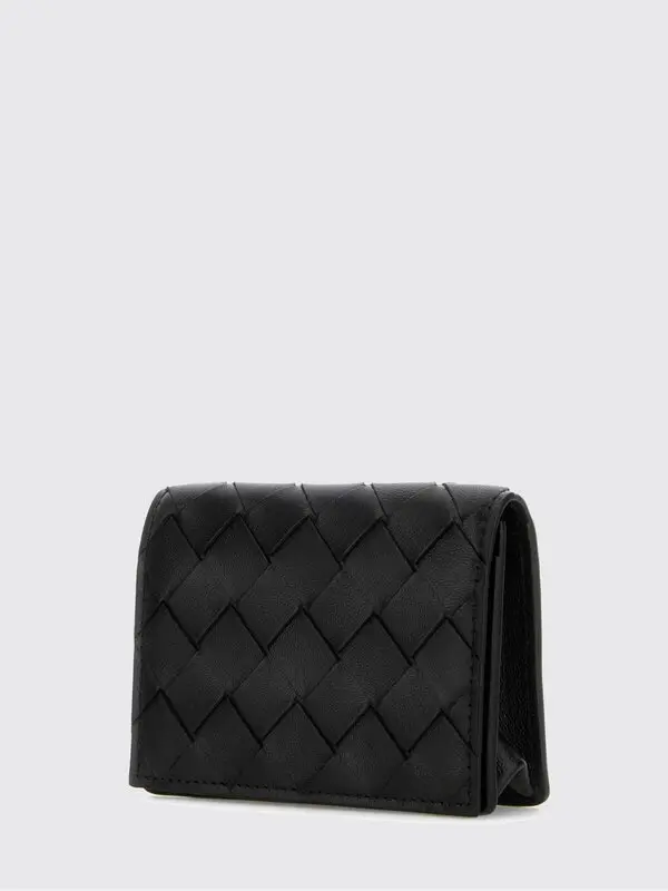 Bottega Veneta Bifold Woven Lambskin Card Holder With Snap Button