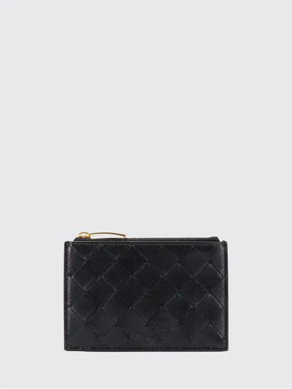 Bottega Veneta Flat Woven Nappa Leather Card Holder With Zipped Pocket - Black