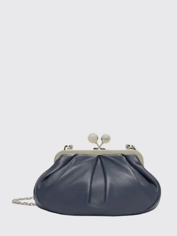 Max Mara Ruched Leather Clutch With Chain Strap - Blue