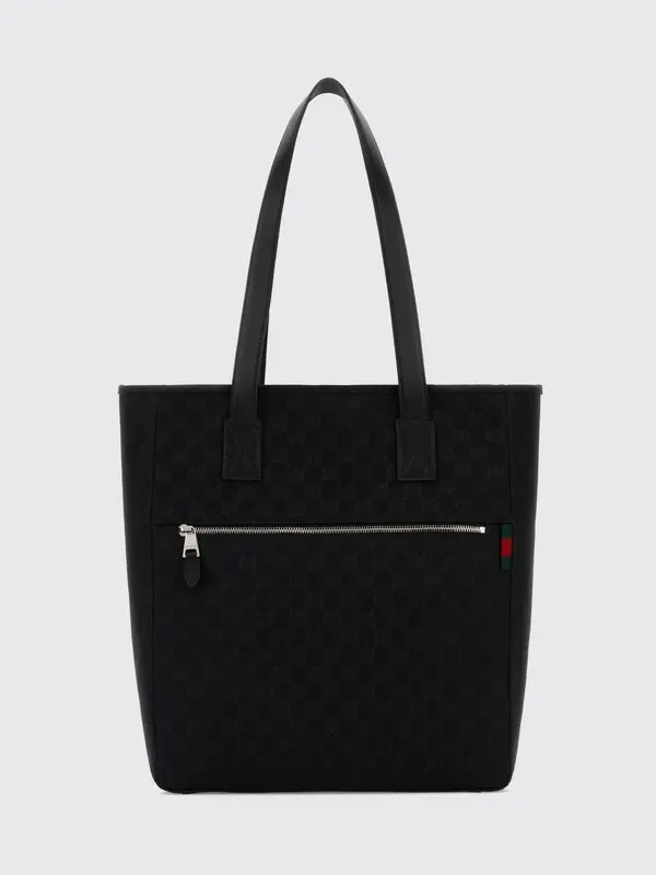 Gucci Gg Monogram Jacquard Fabric Tote Bag With Leather Handles