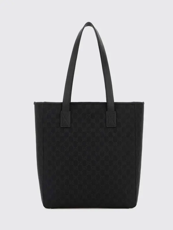Gucci Gg Monogram Jacquard Fabric Tote Bag With Leather Handles