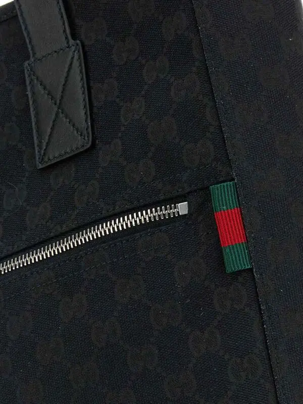 Gucci Gg Monogram Jacquard Fabric Tote Bag With Leather Handles
