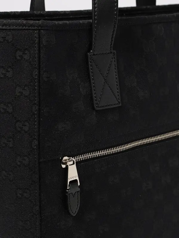 Gucci Gg Monogram Jacquard Fabric Tote Bag With Leather Handles
