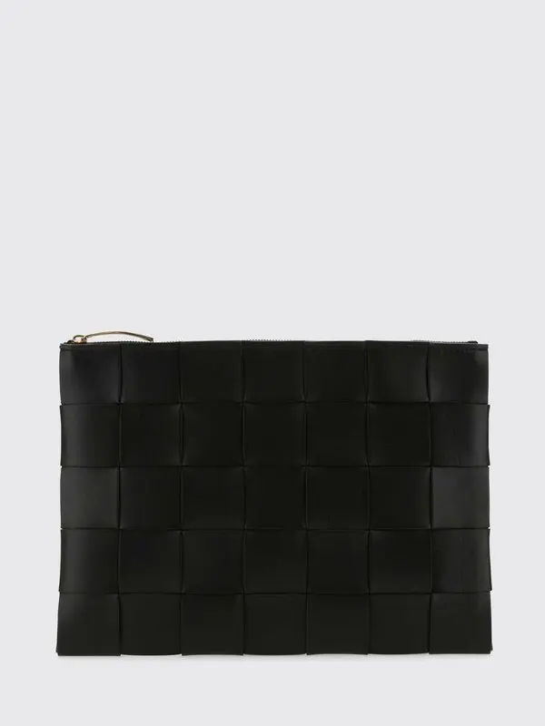 Bottega Veneta Rectangular Clutch In Intrecciato Lambskin With Zip Closure - Black