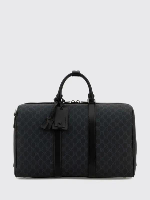 Gucci Gg Supreme Duffle Bag With Leather Handles And Padlock - Black
