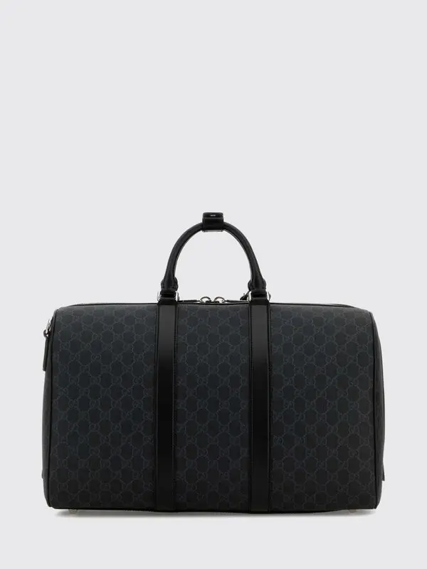Gucci Gg Supreme Duffle Bag With Leather Handles And Padlock - Black