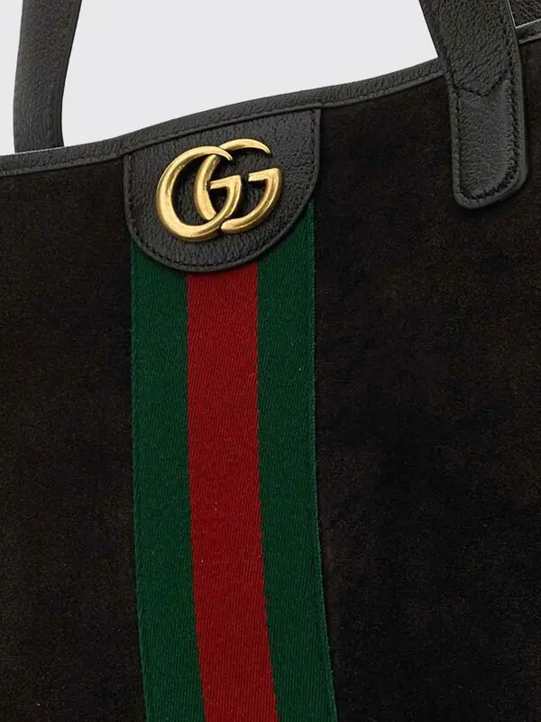 Gucci Ophidia Suede Tote Bag With Gg Monogram And Web Stripe