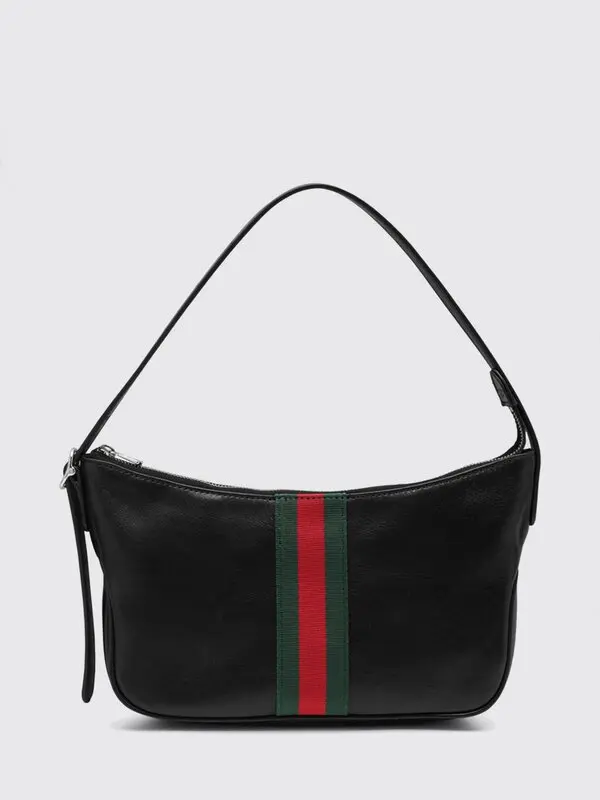 Gucci Lunetta Web Leather Shoulder Bag - Black