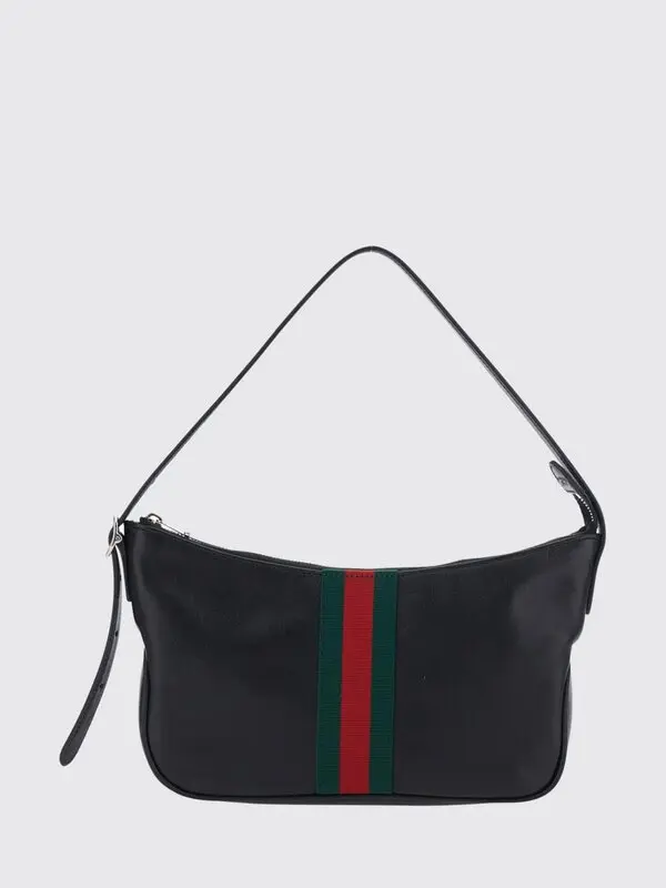 Gucci Lunetta Web Leather Shoulder Bag - Black