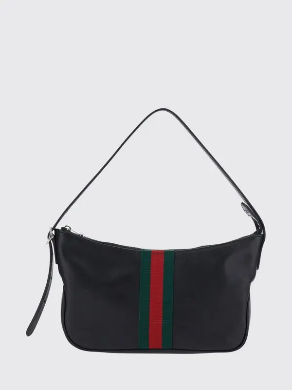 Gucci Lunetta Web Leather Shoulder Bag - Black