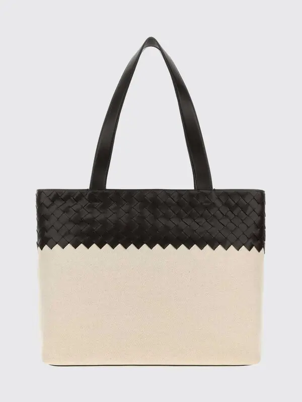 Bottega Veneta Woven Calfskin And Canvas Tote - Cream