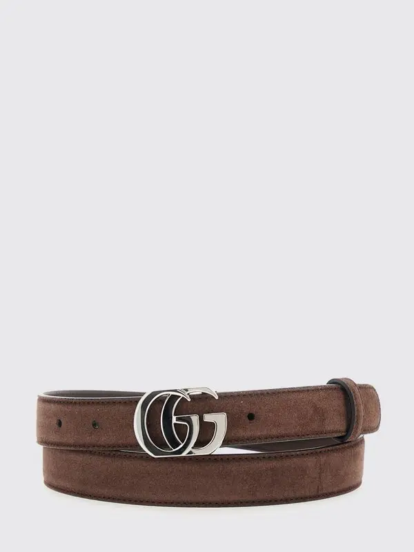Gucci Suede Gg Marmont Belt With Monogram Buckle - Brown