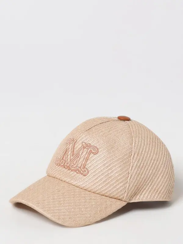 Max Mara Raffia Hat With Embroidered Logo - Cream