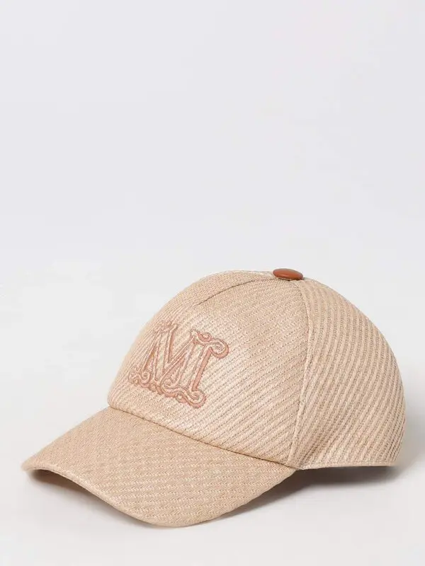 Max Mara Raffia Cap With Embroidered Logo - Cream