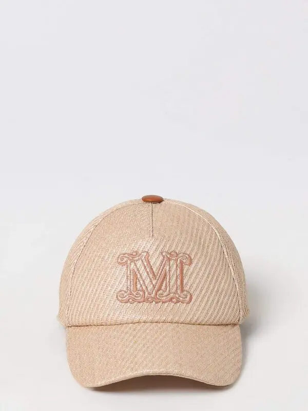 Max Mara Raffia Cap With Embroidered Logo - Cream