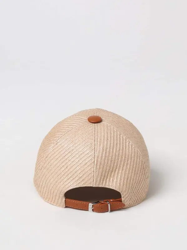 Max Mara Raffia Cap With Embroidered Logo - Cream
