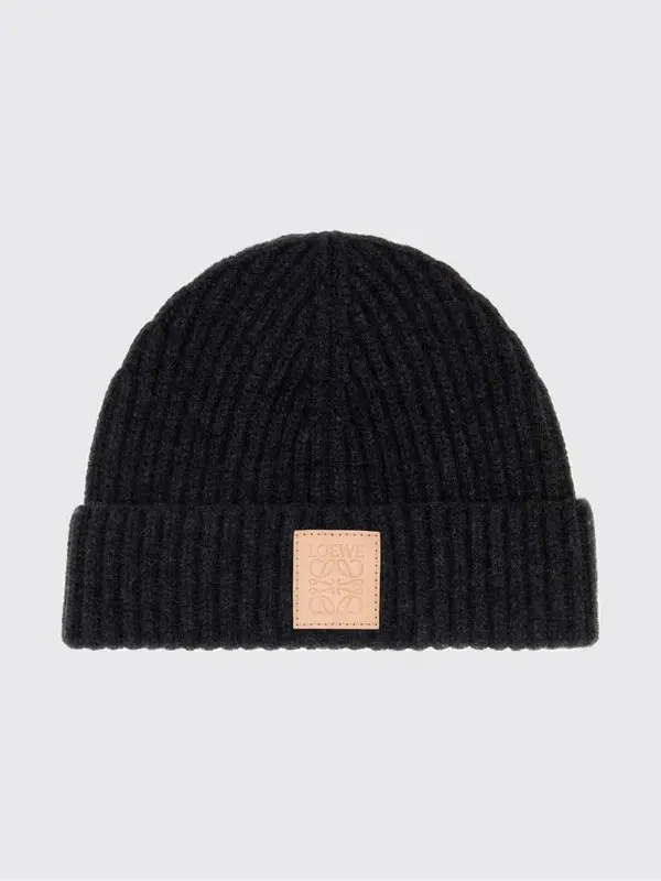 Loewe Ribbed Pure Cashmere Beanie With Cuff And Logo Patch