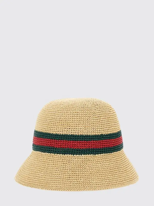 Gucci Striped Raffia Bucket Hat With Gg Detail