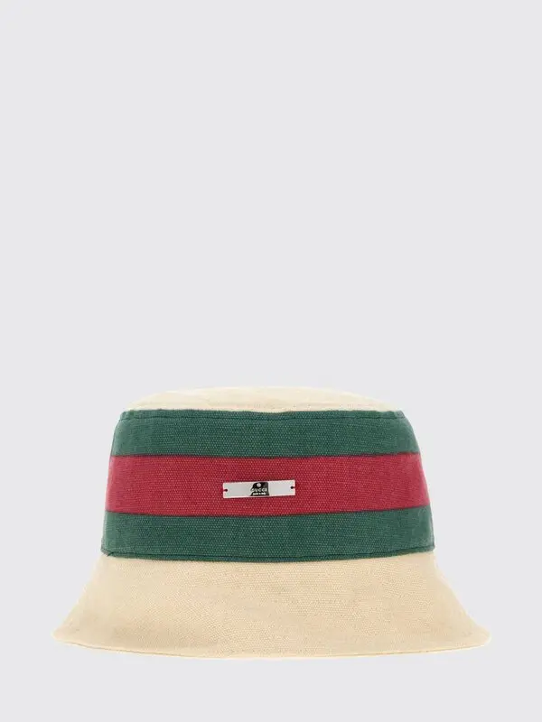 Gucci Striped Cotton Canvas Bucket Hat With Web Detail - Cream