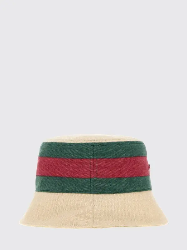 Gucci Striped Cotton Canvas Bucket Hat With Web Detail