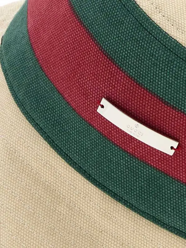Gucci Striped Cotton Canvas Bucket Hat With Web Detail