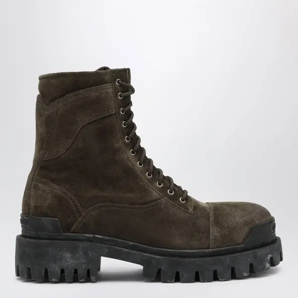 Balenciaga Combat Strike Olive Suede Calfskin Boots - Green