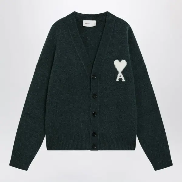 AMI Paris Bottle De Coeur Cardigan In Alpaca Blend - Green
