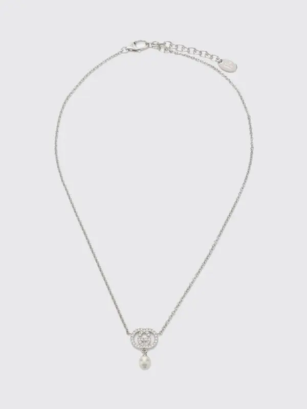 Gucci Choker Necklace In Brass With Synthetic Pearls And Rhinestone Gg Logo - White