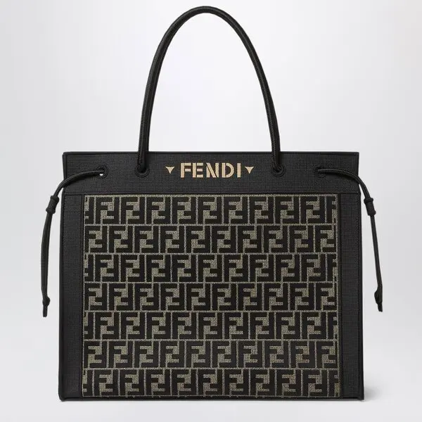 Fendi Magic Shopper Large In Ff-embroidered Fabric - Brown
