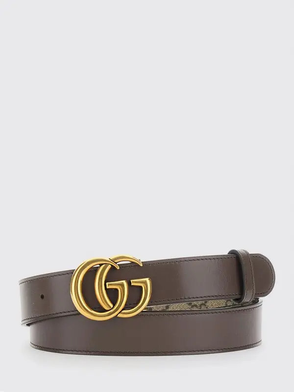 Gucci Marmont Reversible Gg Supreme Canvas And Leather Belt With Double G Buckle - Cream