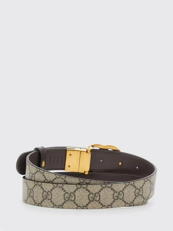 Gucci Marmont Reversible Gg Supreme Canvas And Leather Belt With Double G Buckle - Cream