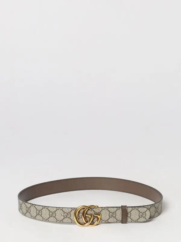 Gucci Marmont Reversible Gg Supreme Canvas And Leather Belt With Double G Buckle - Cream