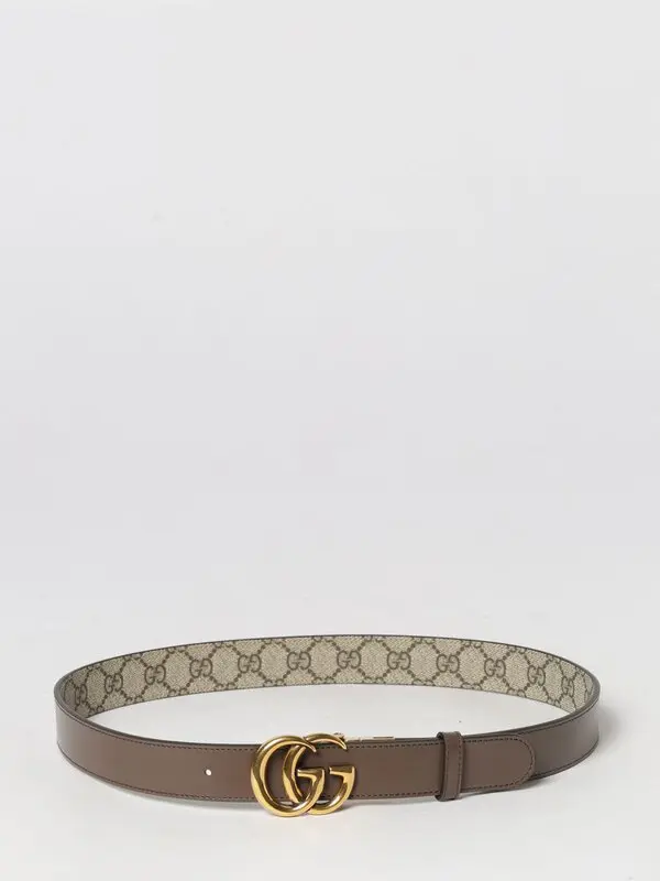 Gucci Marmont Reversible Gg Supreme Canvas And Leather Belt With Double G Buckle - Cream