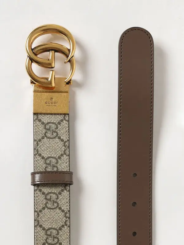 Gucci Marmont Reversible Gg Supreme Canvas And Leather Belt With Double G Buckle - Cream