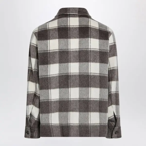 GOLDEN GOOSE Shirt Jacket With Taupe/cream Check Pattern In Mohair Blend
