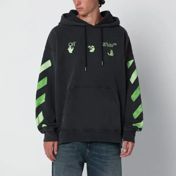 Off-White Washed Sweatshirt With Logo Prints - Black