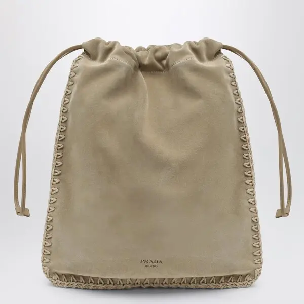 Prada Wish Pouch In Deserto Suede - Cream