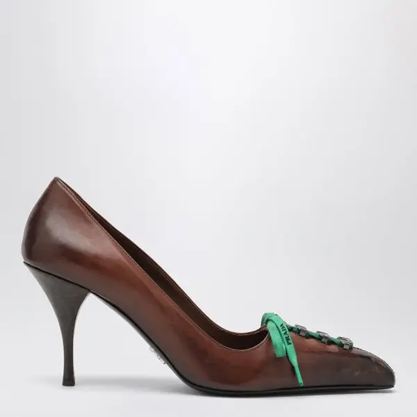 Prada Cacao Pumps In Antiqued-effect Leather - Brown