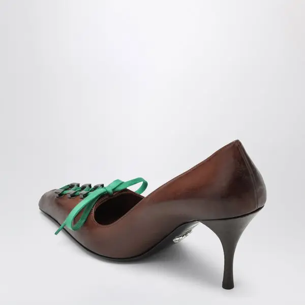 Prada Cacao Pumps In Antiqued-effect Leather